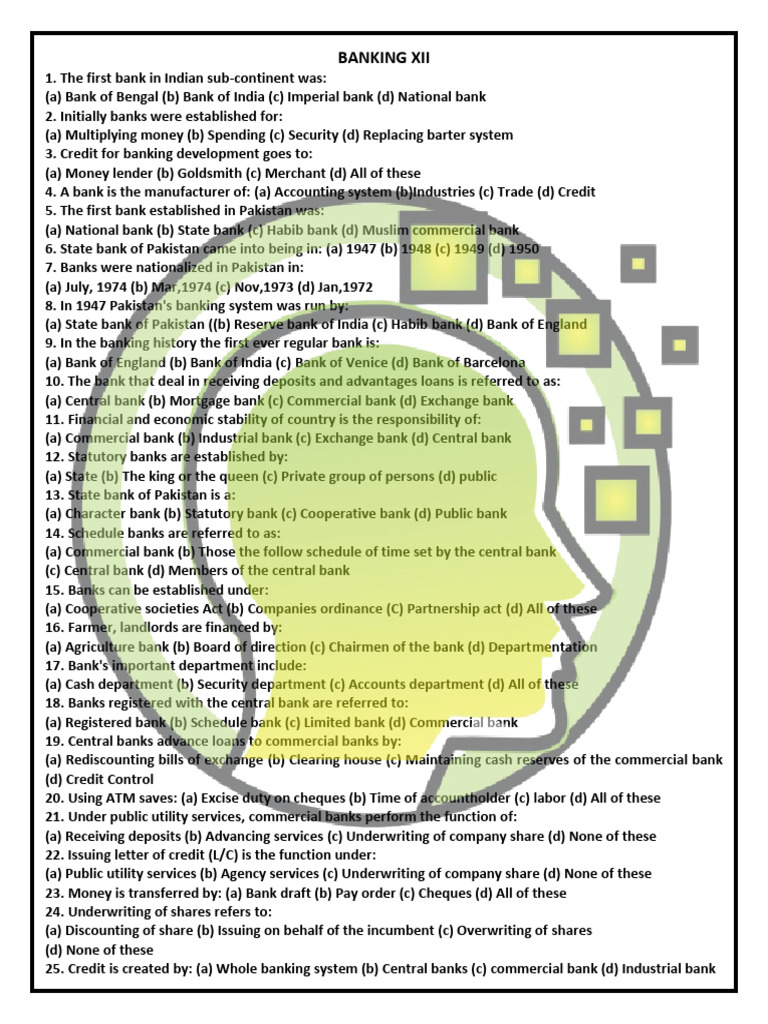 XII Banking MCQs 2023 | PDF | Cheque | Banks