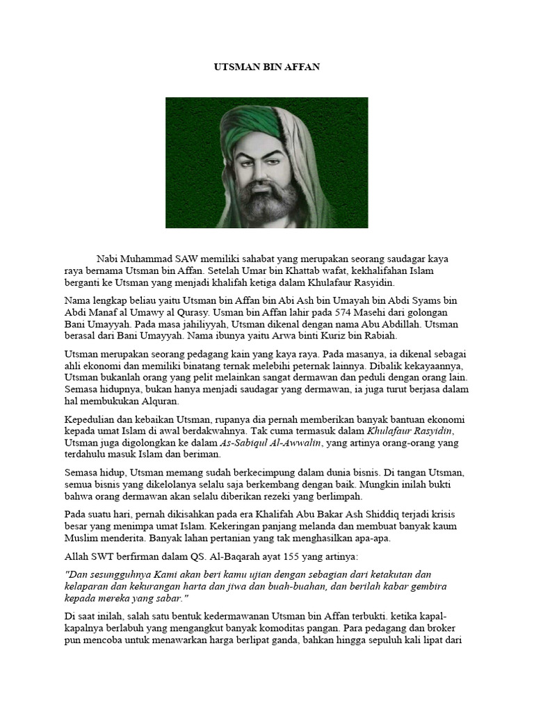 Ringkasan Utsman Bin Affan | PDF | Agama & Spiritualitas