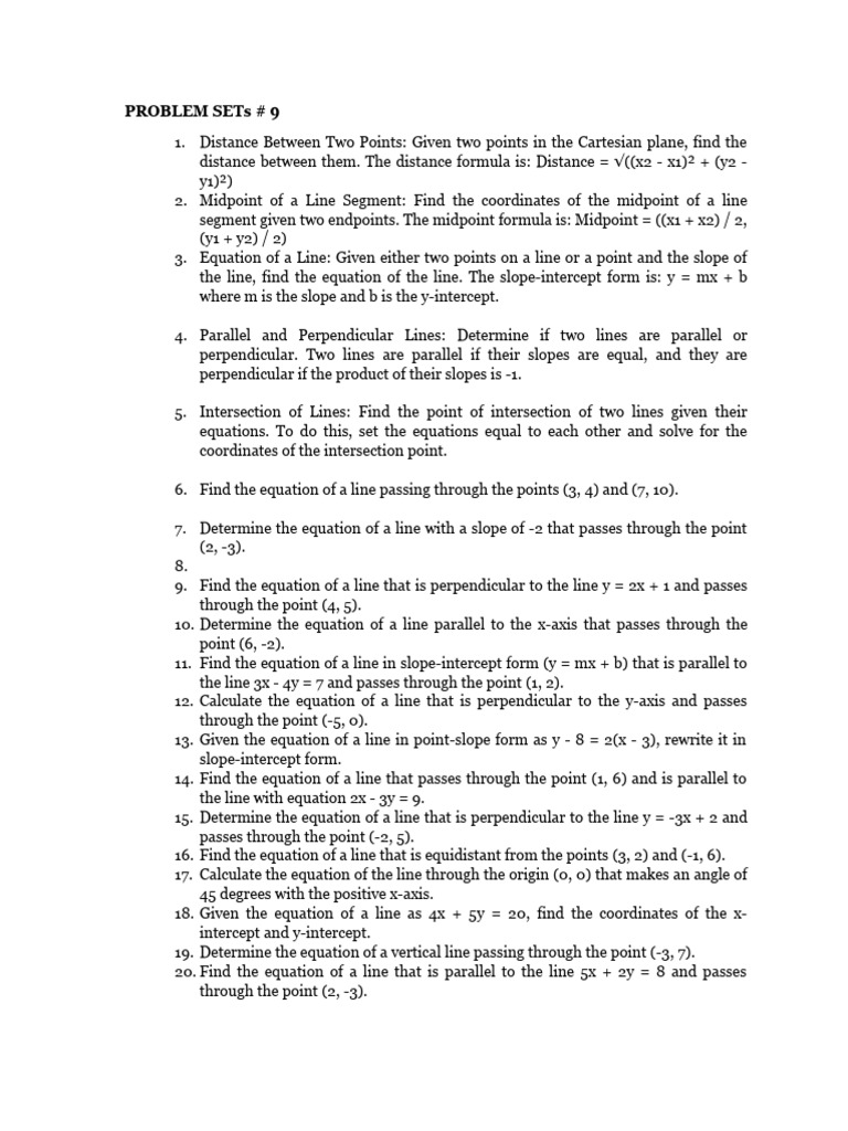 Math 110 Prob Sets 9 | PDF | Line (Geometry) | Cartesian Coordinate System