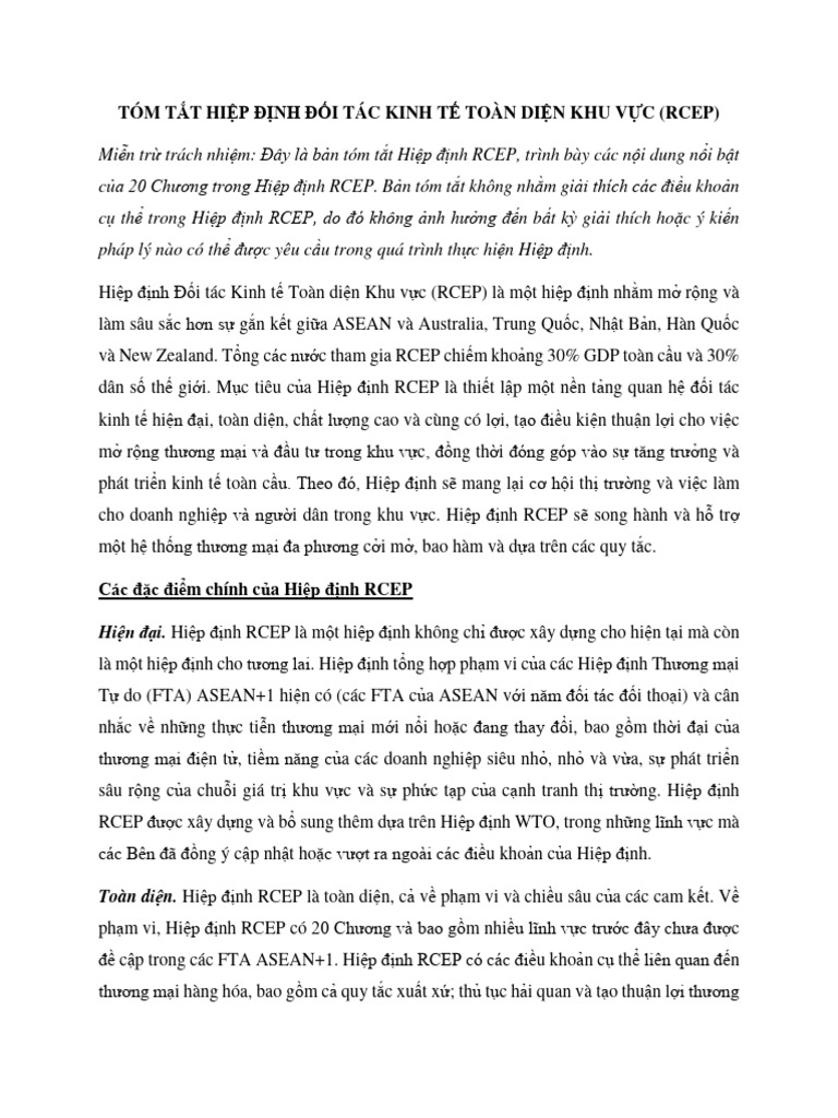 Summary of Rcep Viet | PDF