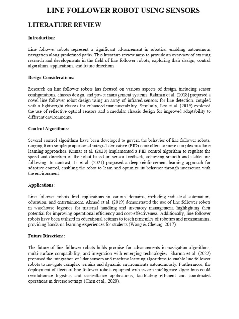 LINE FOLLOWER ROBOT USING SENSORS LITERATURE | PDF | Robot | Robotics