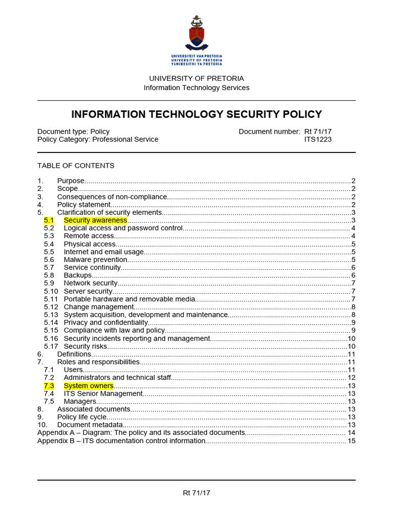 University of Pretoria IT Security Policy | PDF | Information Security ...