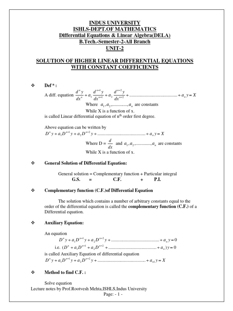Unit II Dela Ma0211 Lecture Note | PDF | Equations | Ordinary ... Unit II Dela Ma0211 Lecture Note | PDF | Equations | Ordinary ...