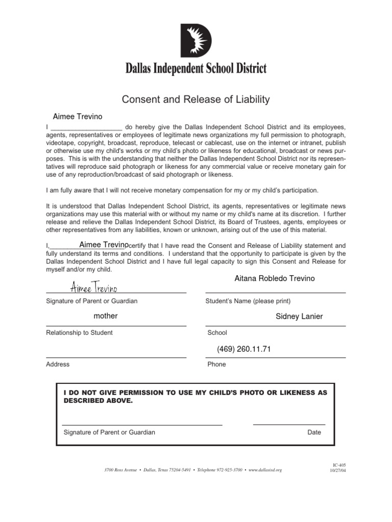 Aimee Trevino Consent - Release - Forms | PDF | Comunicación