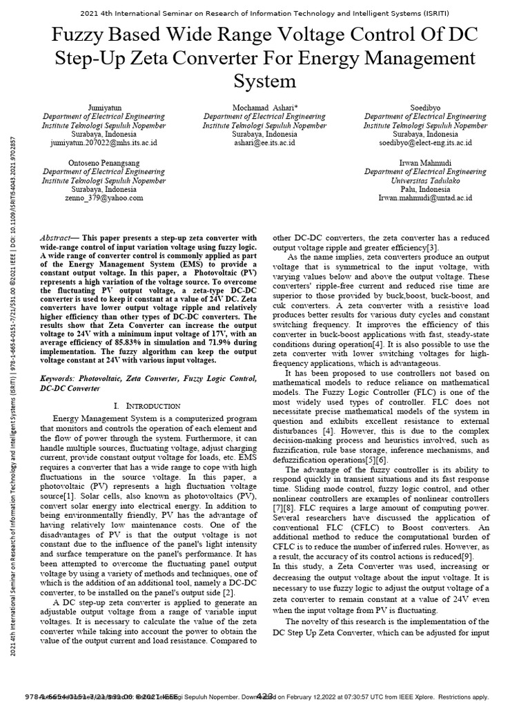 Fuzzy Based Wide Range Voltage Control of DC Step-Up Zeta Converter For ... Fuzzy Based Wide Range Voltage Control of DC Step-Up Zeta Converter For ...