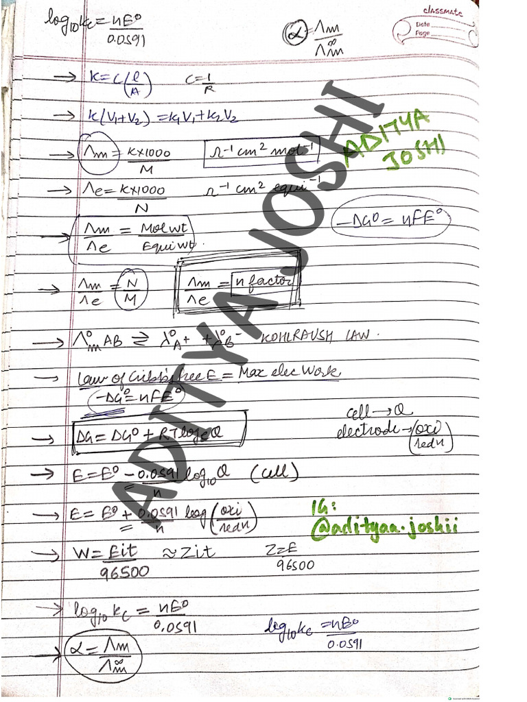 ELECTROCHEMISTRY XII CHEM CH2 Aditya Joshi | PDF