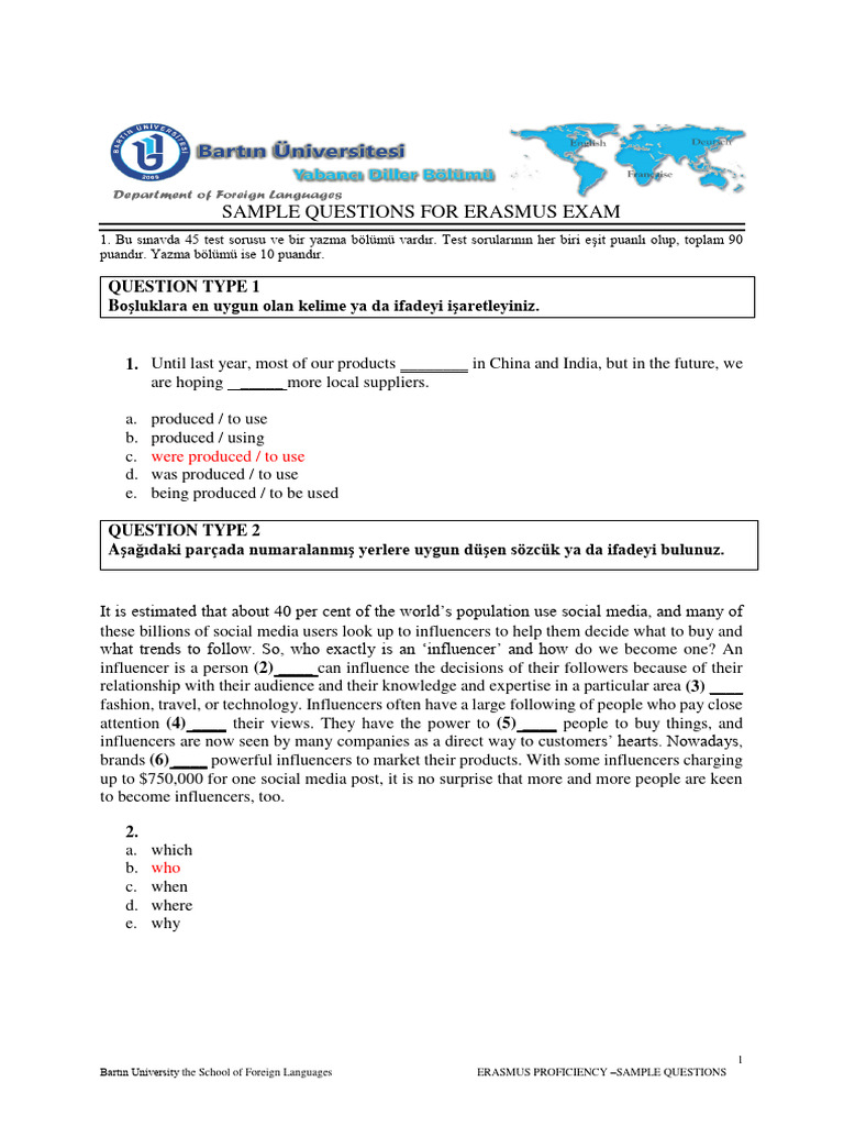 Erasmus Sample Questions | Download Free PDF | Chocolate | Cocoa Bean