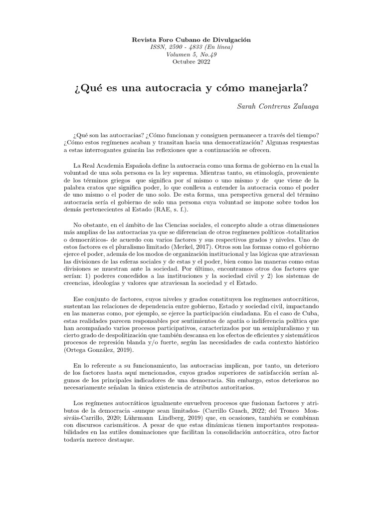 ¿Qué Es Una Autocracia y Cómo Manejarla | PDF | Estado (política ...