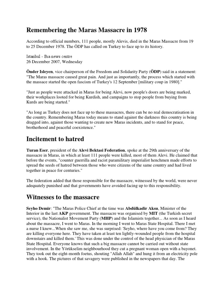 Remembering The Maras Massacre in 1978 | PDF | Turkey | Politics Of Turkey