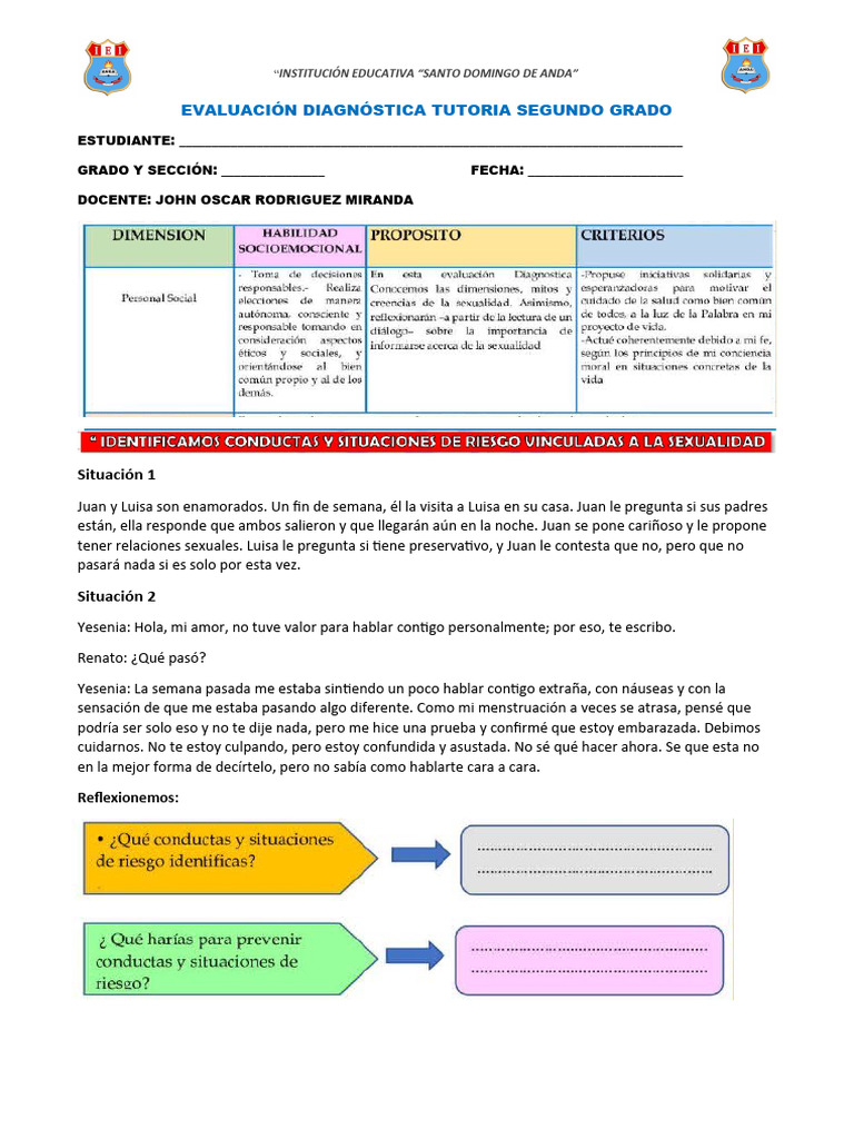 Evaluación Diagnóstica 5 Grado Tutoria Pdf 5062