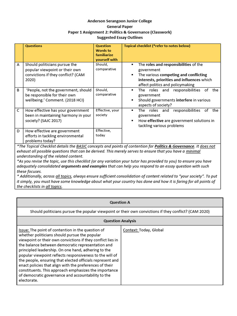 3a. 2024 JC1 P1 Assignment (P&G) - Suggested Essay Outlines (Classwork ...