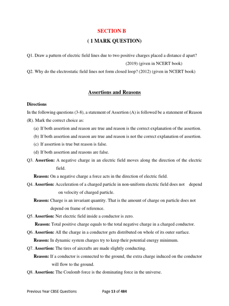 Class 12th - QuestionBank - CHAPTER 1 B | PDF | Electric Field | Sphere