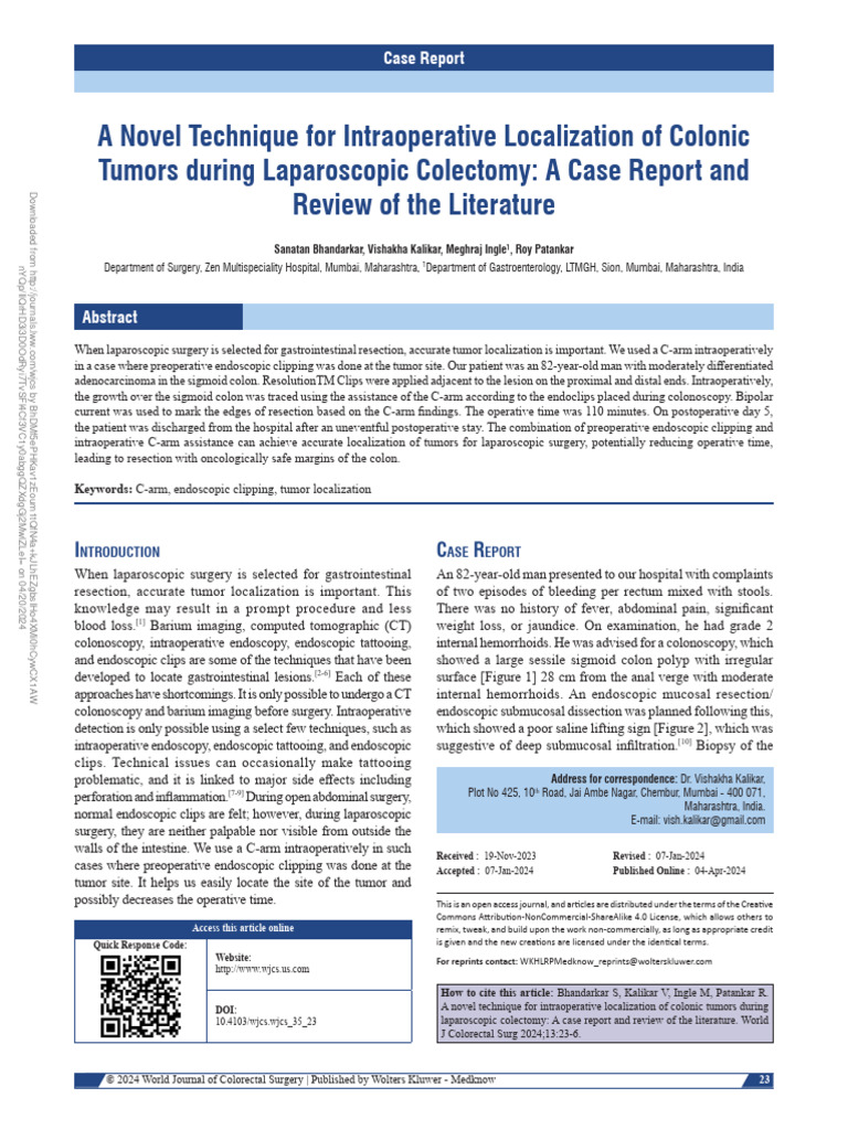 A Novel Technique For Intraoperative Localization.5 | PDF | Colonoscopy | Colorectal Cancer