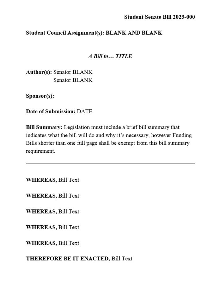 Student Senate Bill Template FY23 | PDF Student Senate Bill Template FY23 | PDF