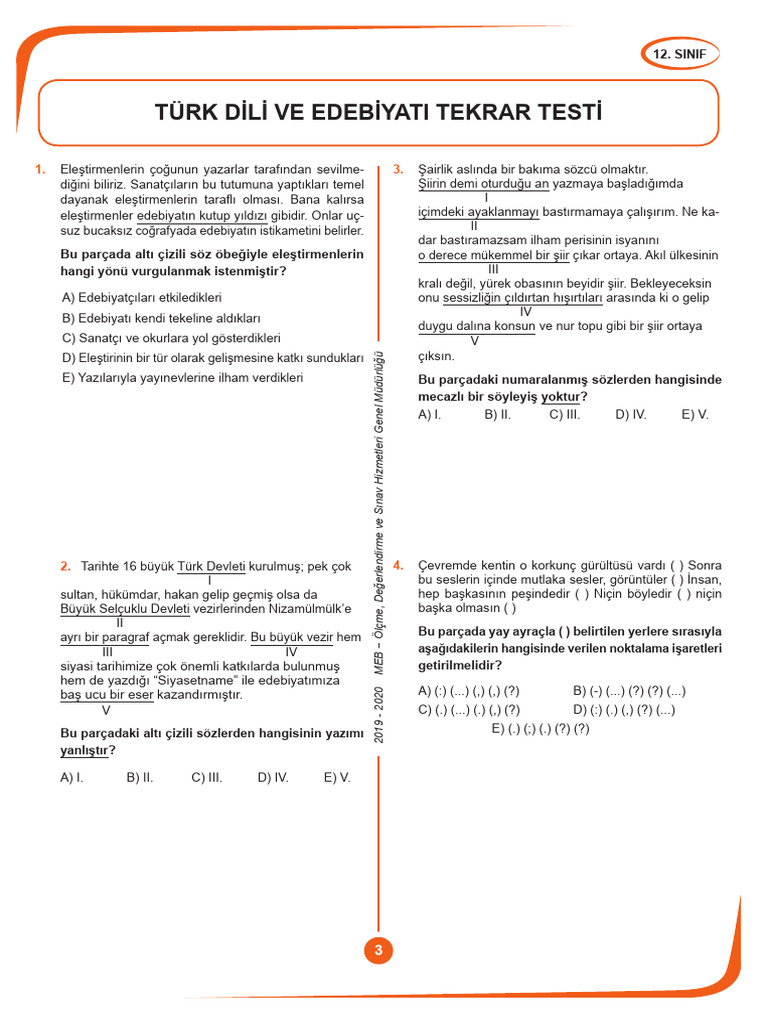 12 Sinif 1.tekrar MEB | PDF