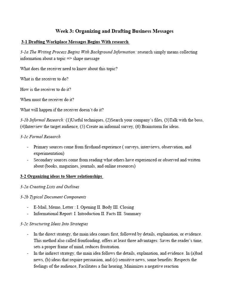 Week 3: Organizing and Drafting Business Messages: 3-2 Organizing Ideas ...
