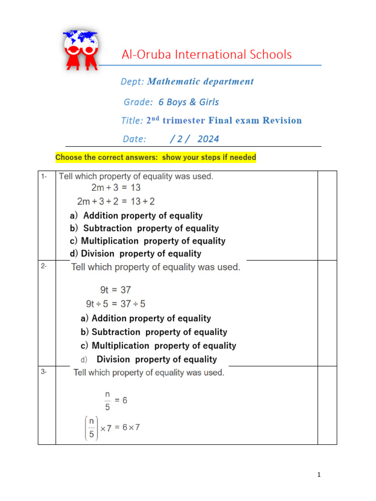 G6_Revision | PDF | Inequality (Mathematics) | Equations