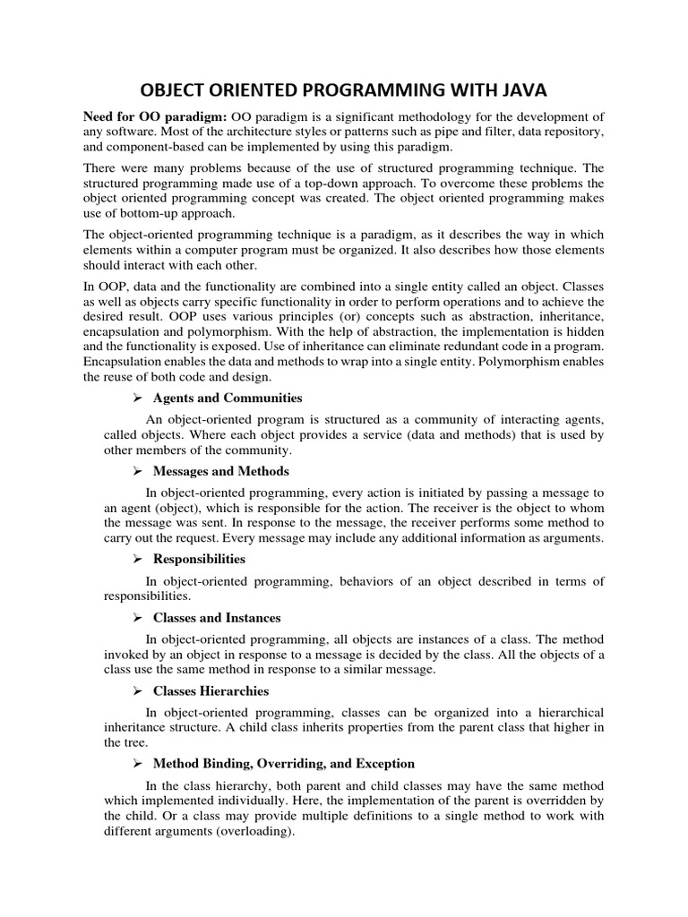 Object Oriented Programming With Java | Download Free PDF | Object Oriented Programming | Class ...