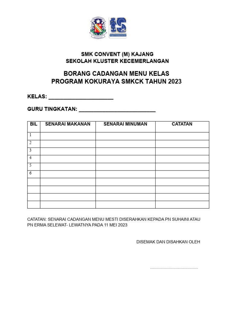 Borang Cadangan Menu Kelas | PDF | Seni