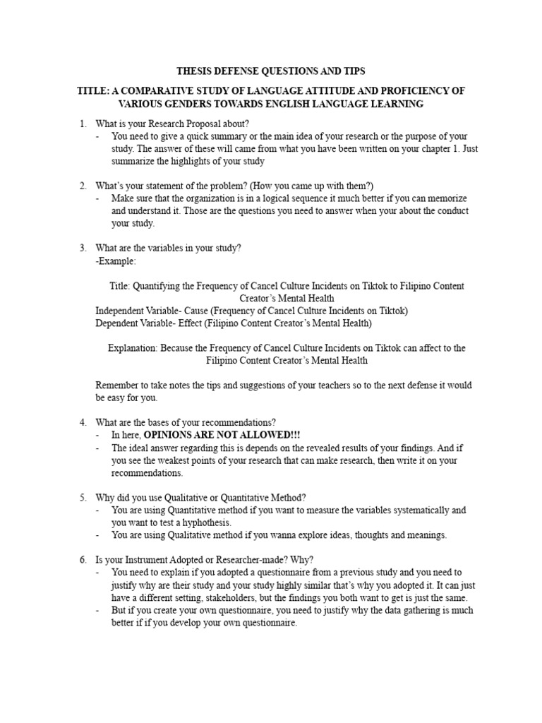 Thesis Defense Questions and Tips | PDF | Theory | Methodology