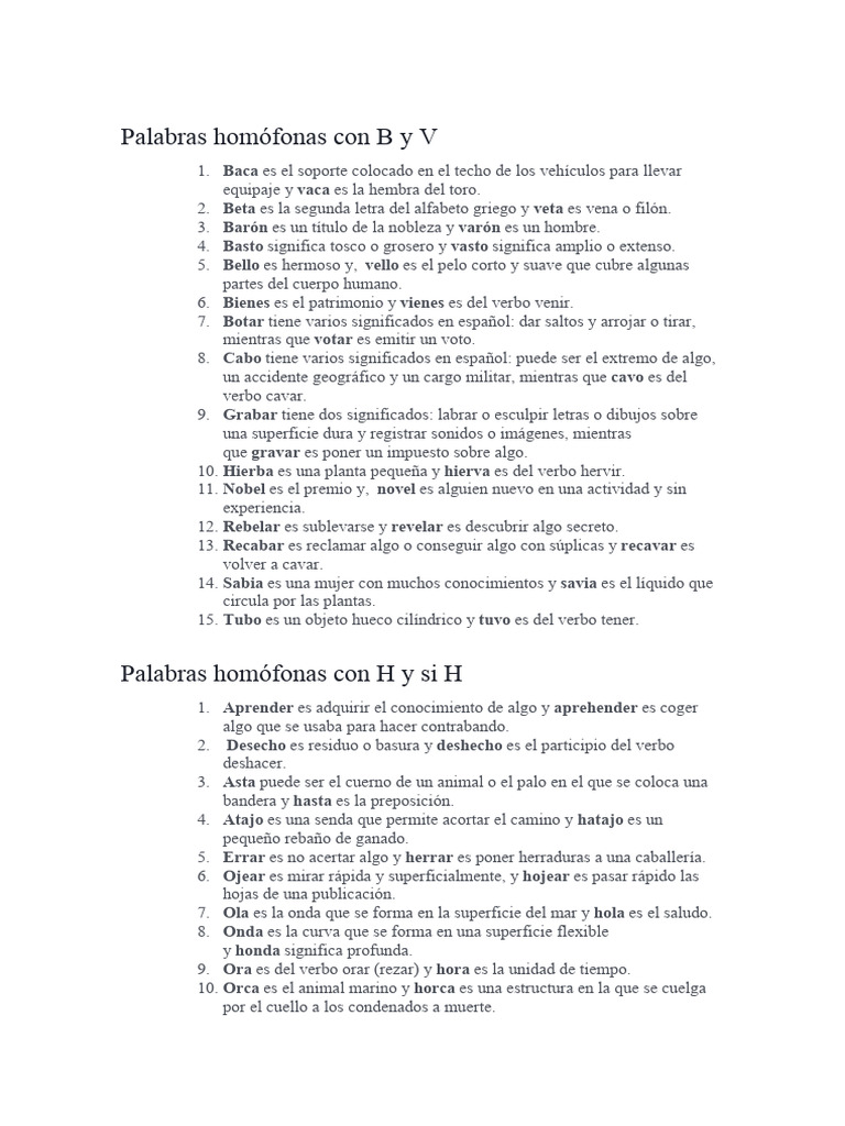 Palabras Homófonas Con B y V | PDF