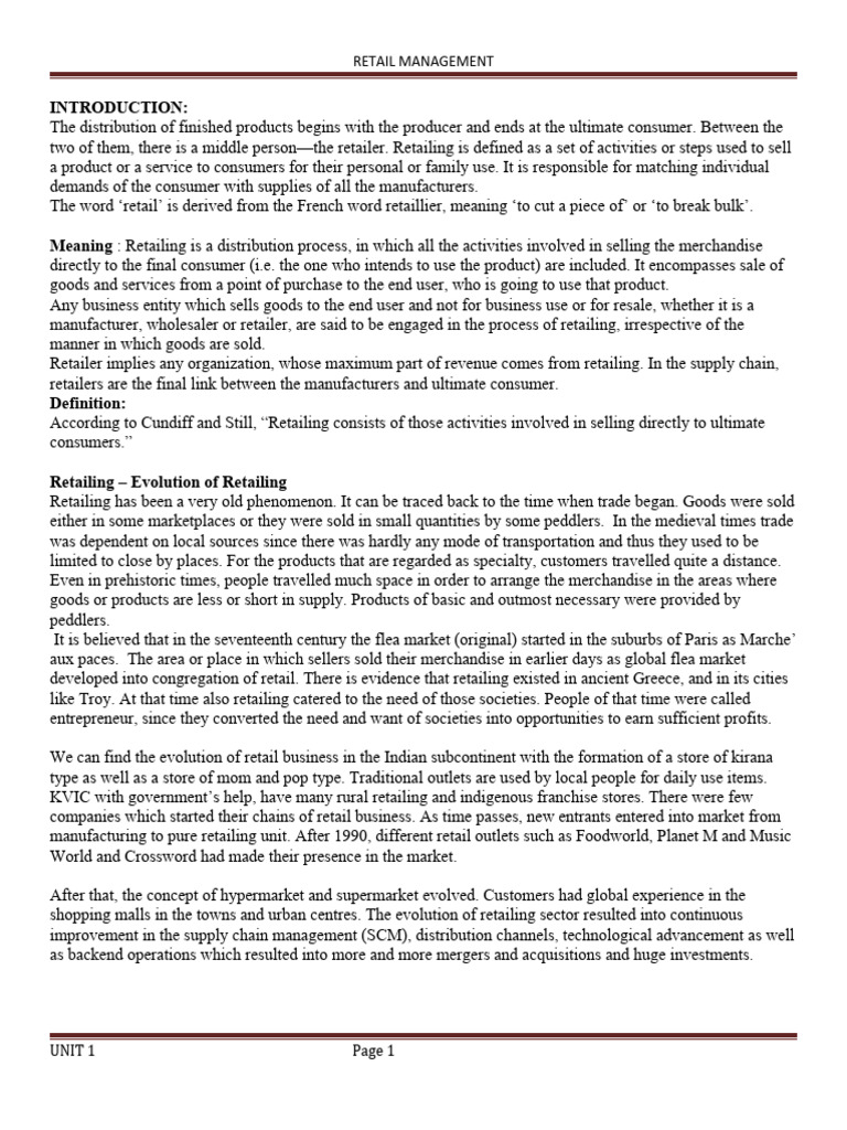 RM Unit 1 | Download Free PDF | Retail | Franchising