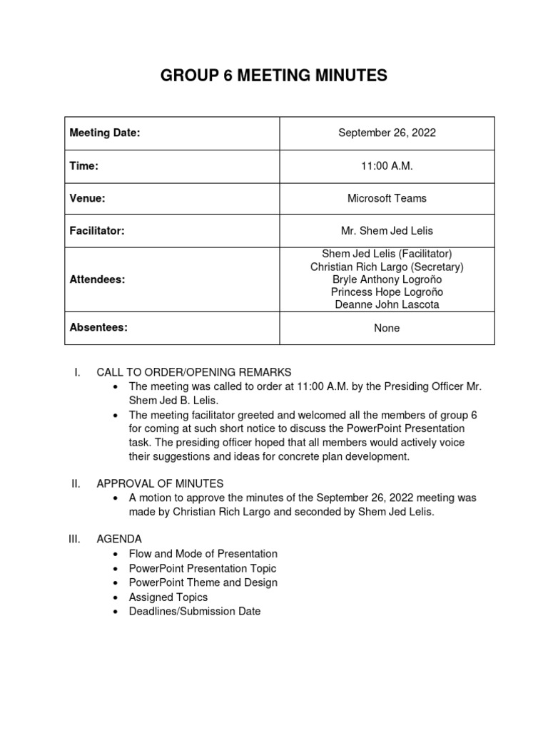 Group 6. Meeting Minutes | PDF