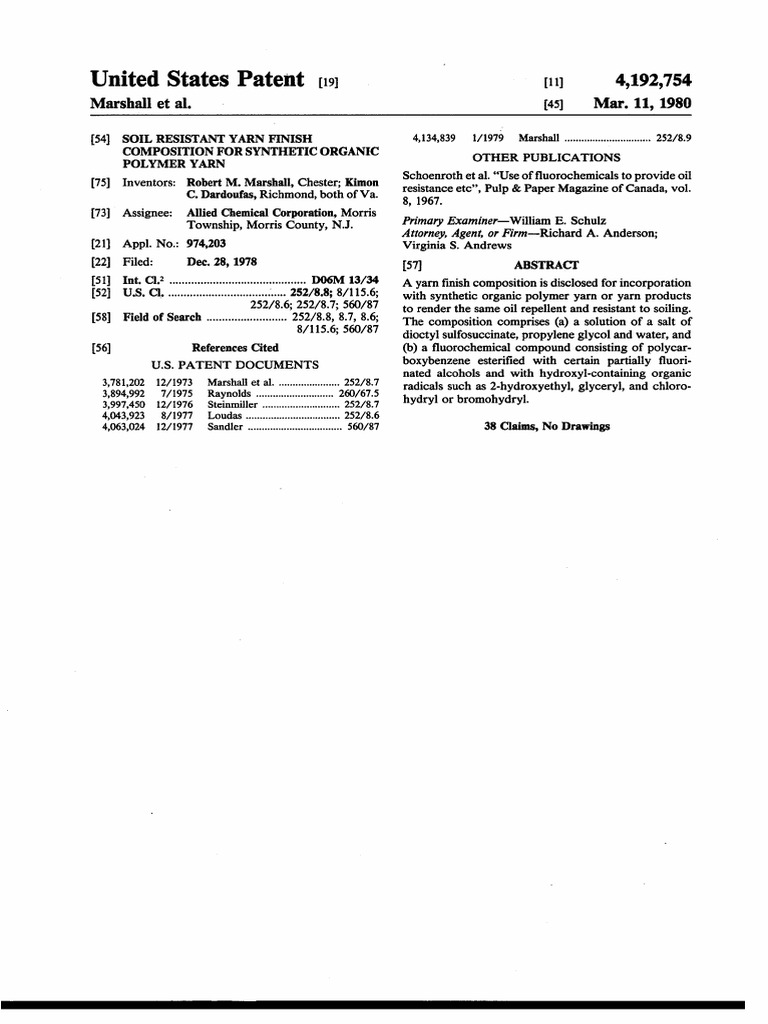 Soil resistant yarn finish composition for synthetic organic polymer ...