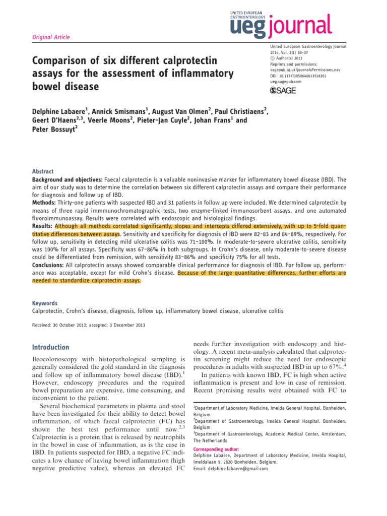 Comparision of 6 Diffrent Assays For Calprotectin | PDF | Inflammatory ...