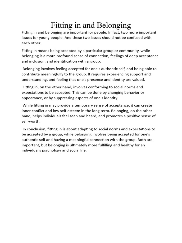 Fitting In vs. Belonging Explained | PDF | Lifestyle
