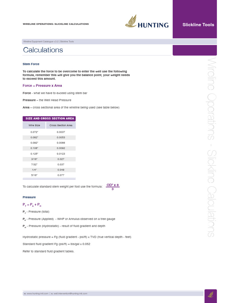 Slickline Tools and Calculations Guide | PDF | Pressure | Manufactured ...