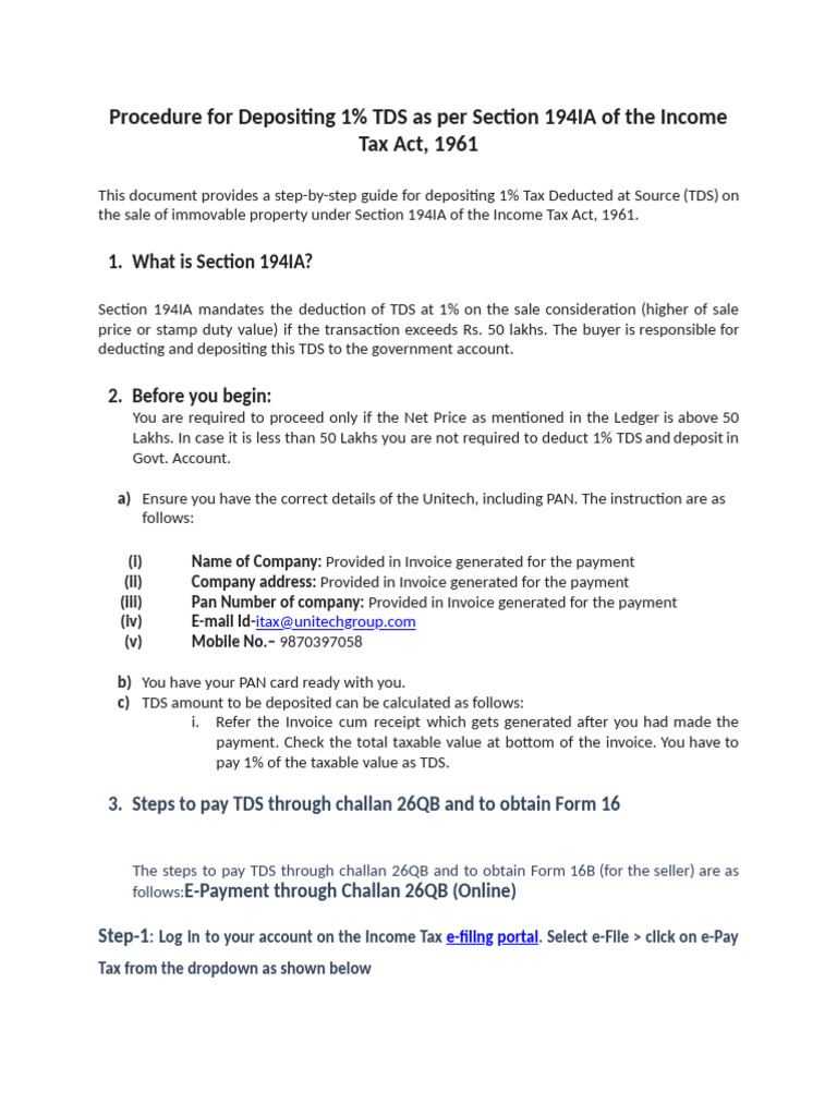 Unitech TDS manual | PDF | Payments | Taxes