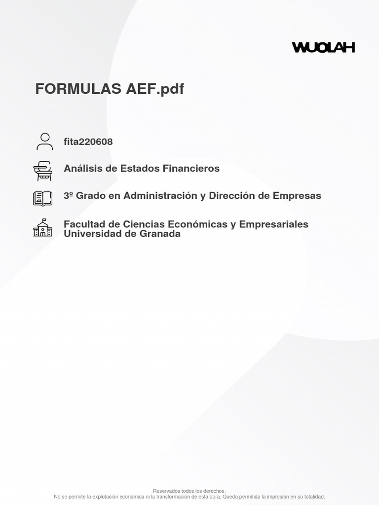 Formulas Aef | PDF | Capital de trabajo | Rentabilidad sobre recursos propios
