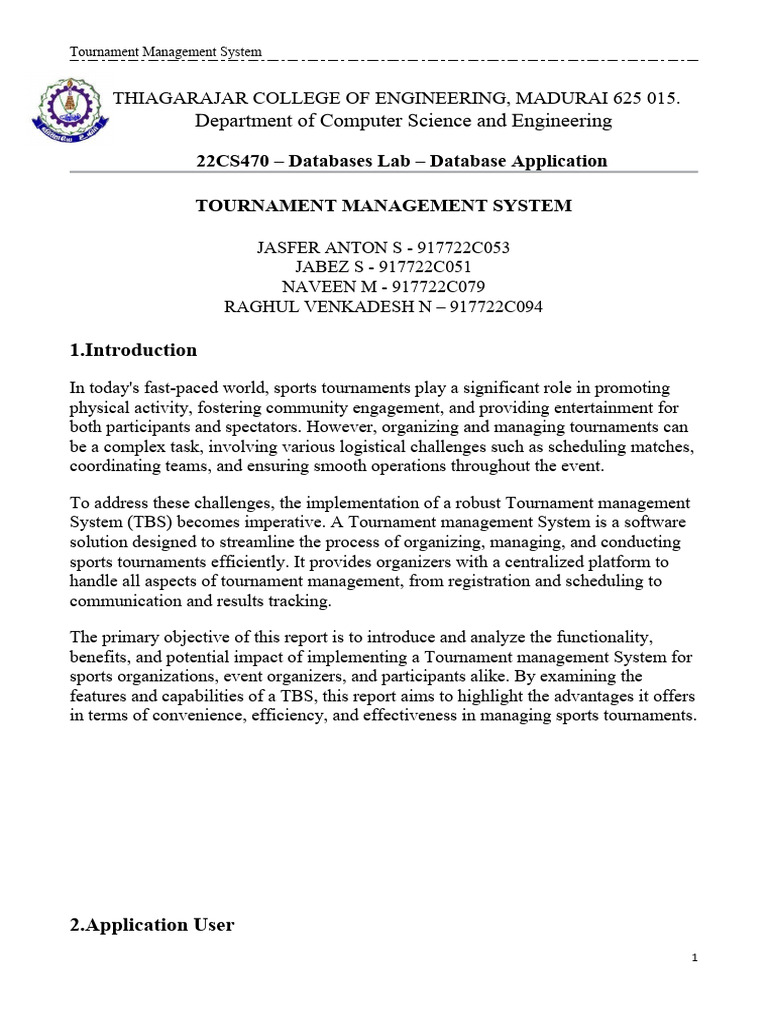 TOURNAMNENT_MANAGEMENT_SYSTEM 22C051 | PDF | Relational Database | Data Management
