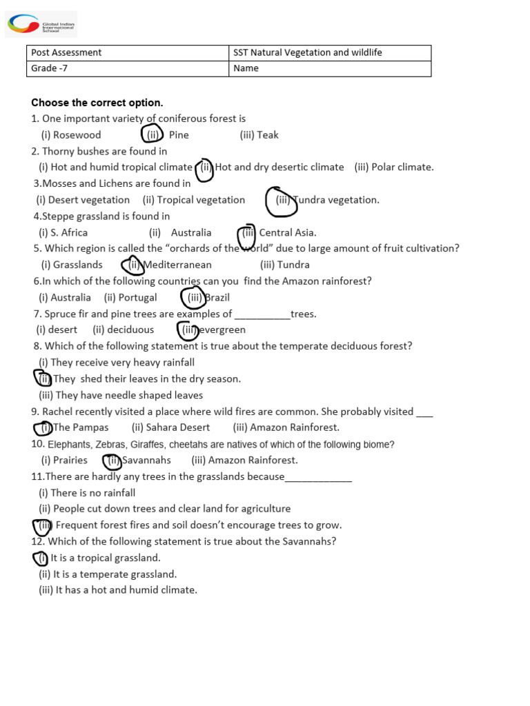 Natural Vegetation Worksheet | PDF