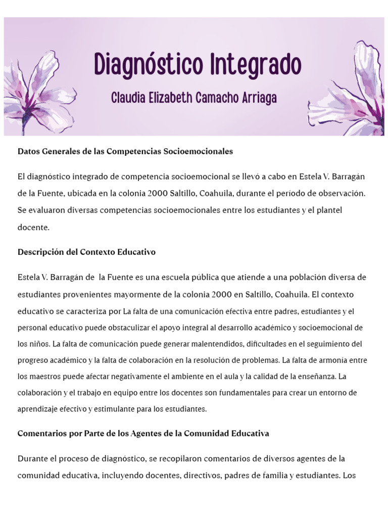 Diagnóstico Integrado: Claudia Elizabeth Camacho Arriaga | PDF ...