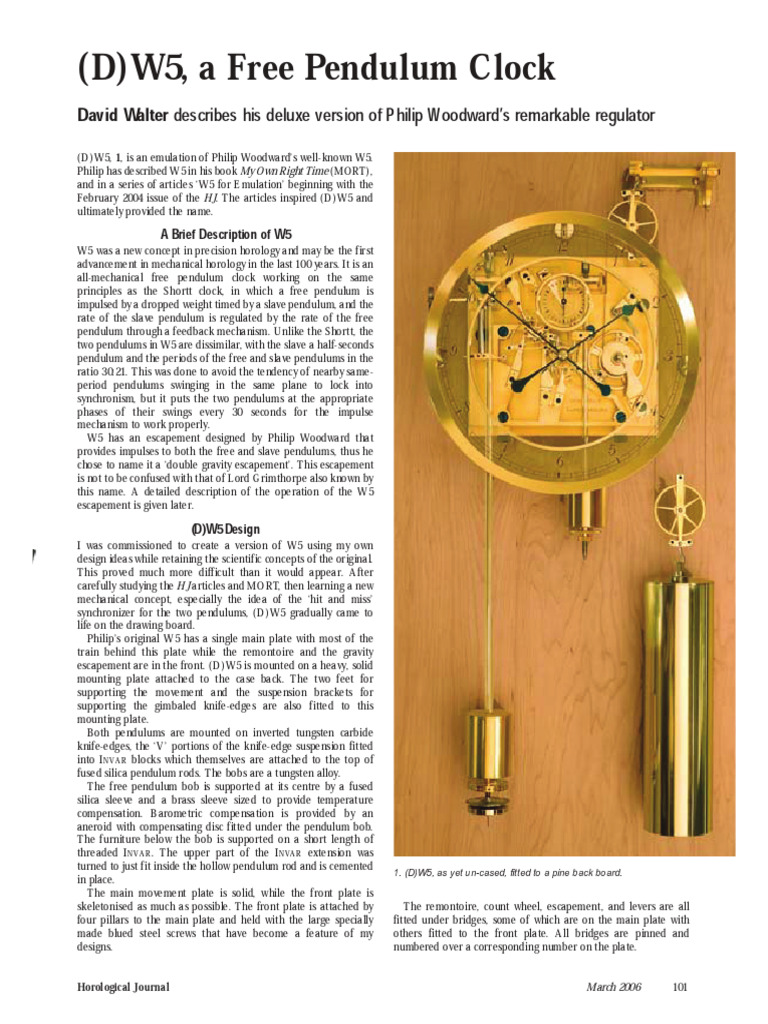 D W5 Free Pendulum Clock Plan Plans - Horology (Philip Woodward) (Z ...