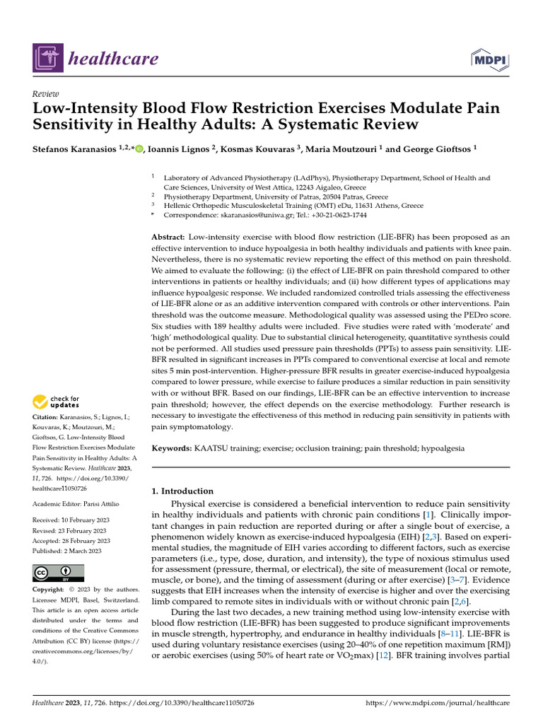 Low-Intensity Blood Flow Restriction Exercises Mod | PDF | Pain | Clinical Medicine