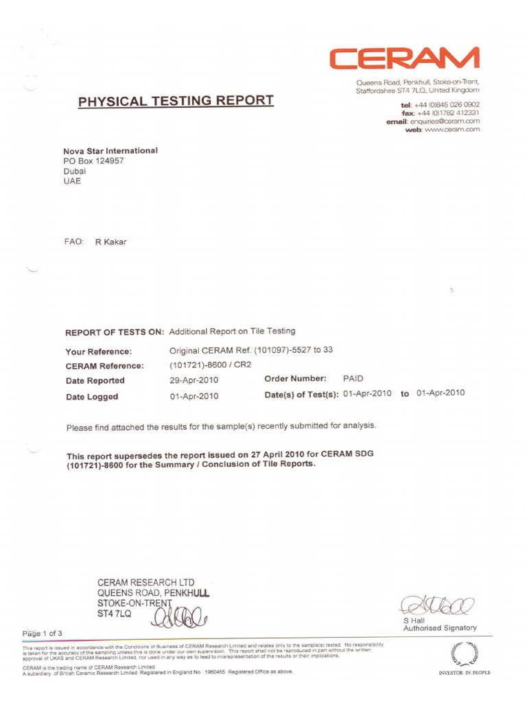 4) CERAM UK Physical Testing Reports | PDF