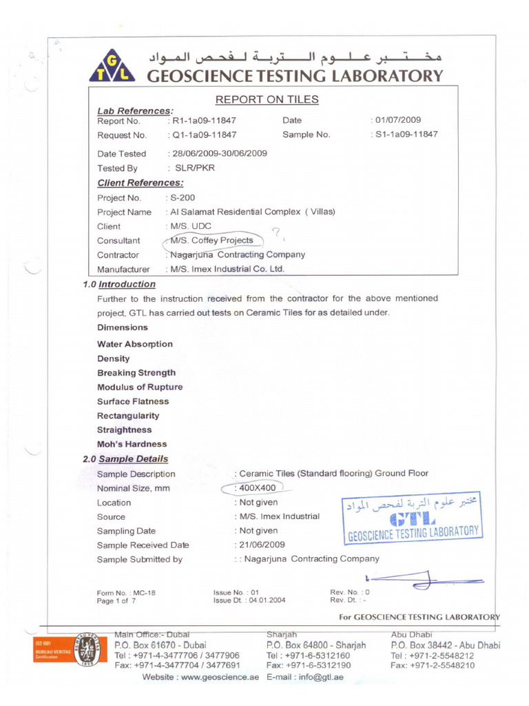 1) Geoscience Testing Laboratory Reports | PDF
