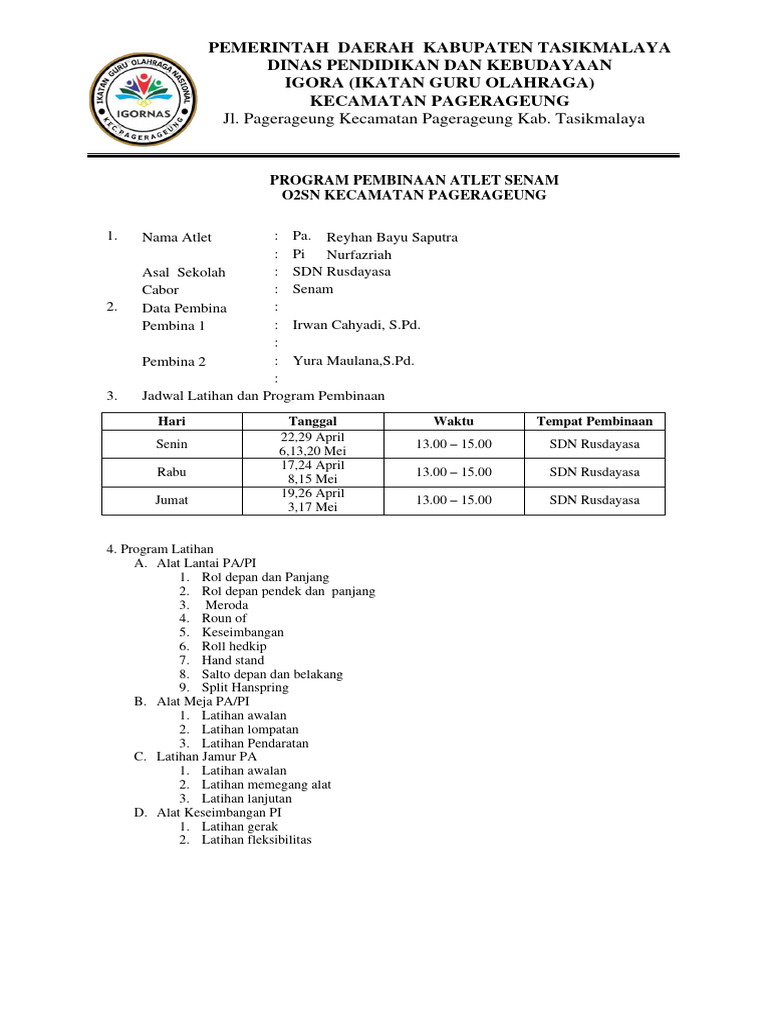 Program Latihan Senam O2SN 2024 | PDF