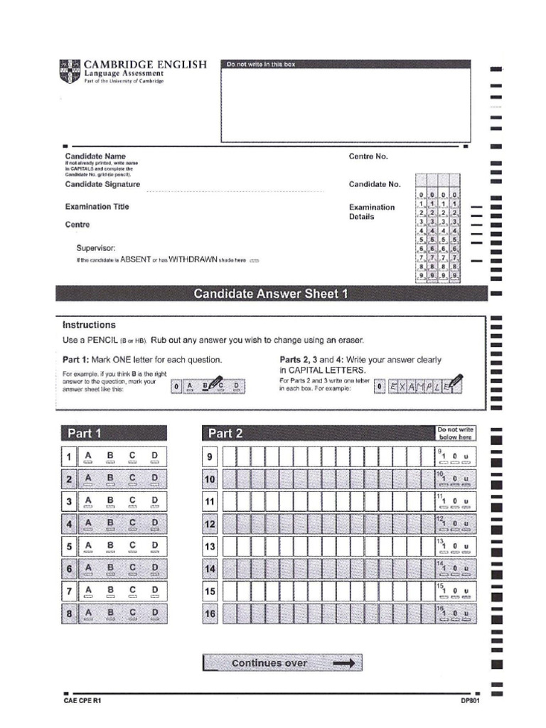 Cae Reading Use of English Answer Sheet | PDF