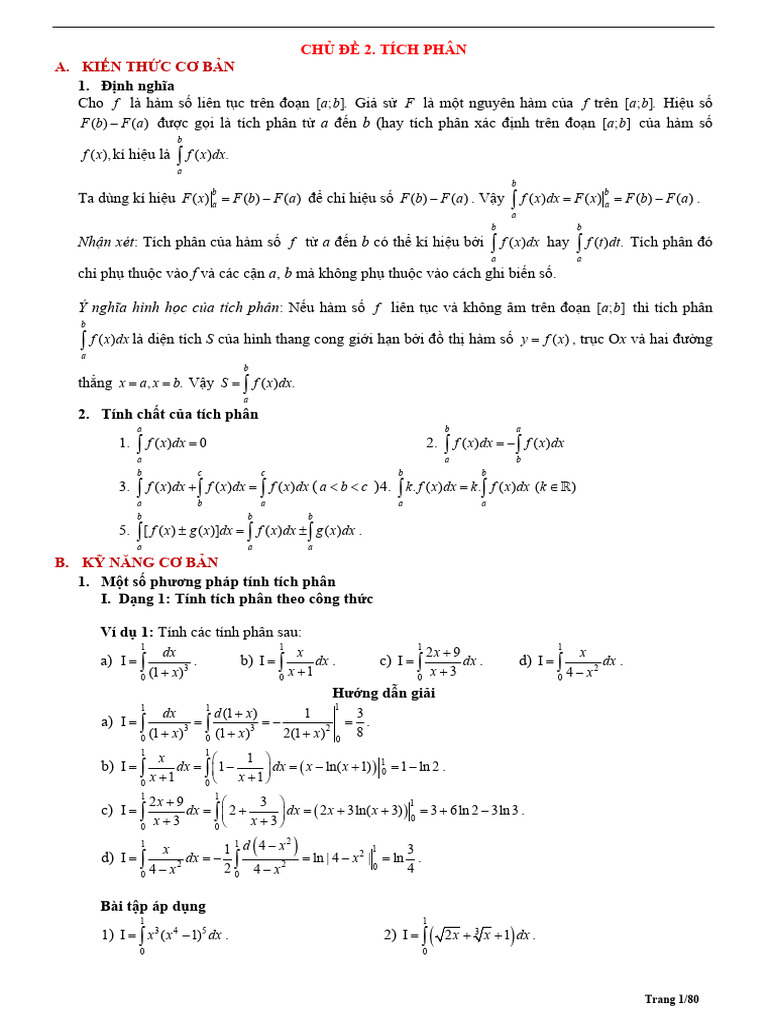 Tom Tat Ly Thuyet Va Bai Tap Trac Nghiem Tich Phan | PDF