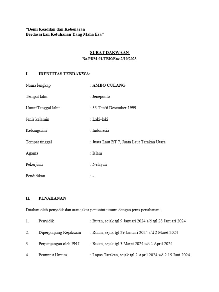 Surat Dakwaan Praktek Pid ( Final ) | PDF