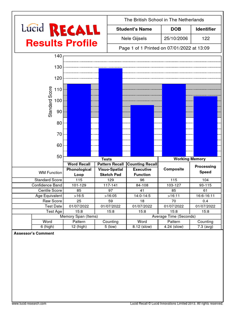Lucid Recall Results Profile - Gijsels, Nele - (Completed 01-Jul-2022 ...