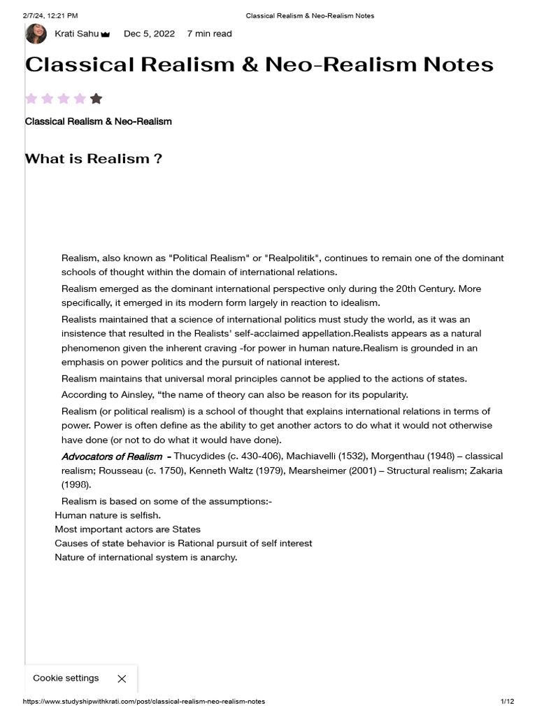 Classical vs Neo-Realism in IR | PDF | Political Science ...