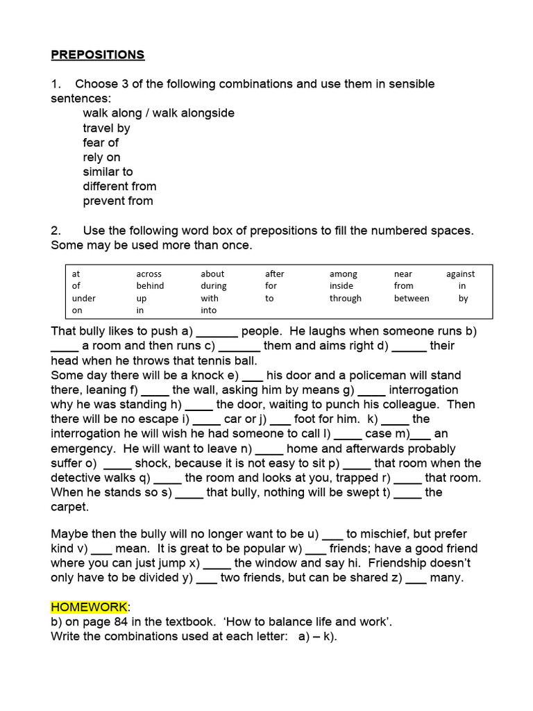 PREPOSITIONS Activity and Answers | PDF