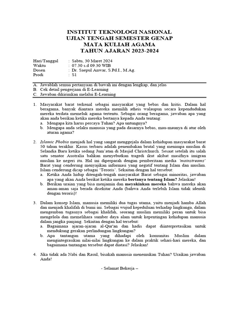 UTS Agama: Tantangan dan Tanggung Jawab | PDF