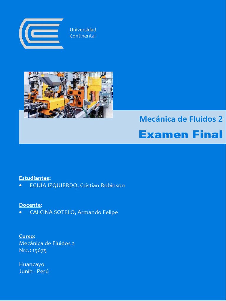 Examen Final - Mecánica de Fluidos 2 | PDF | Mecánica | Ingeniería mecánica