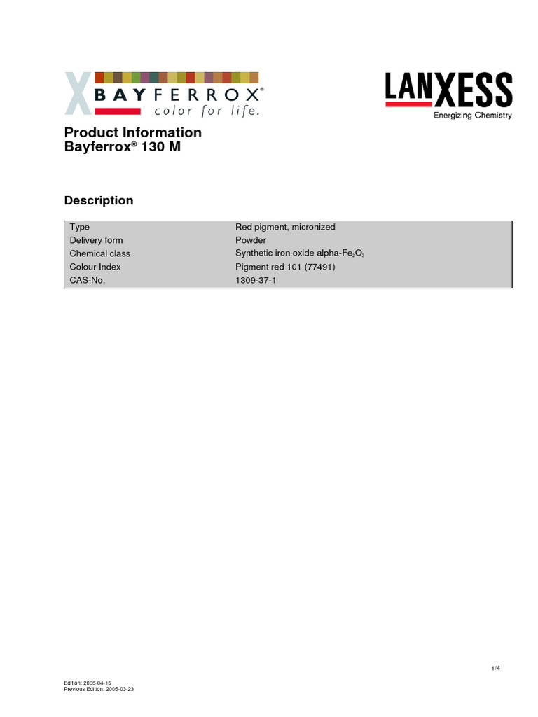 Mineral Rojo Bayferrox 130M PDS | PDF | Packaging And Labeling | Pigment